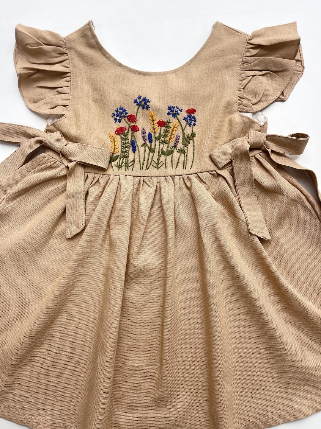 Hand Embroidered Wildflowers Dress, Girls Soft Linen Dress, Toddler ...