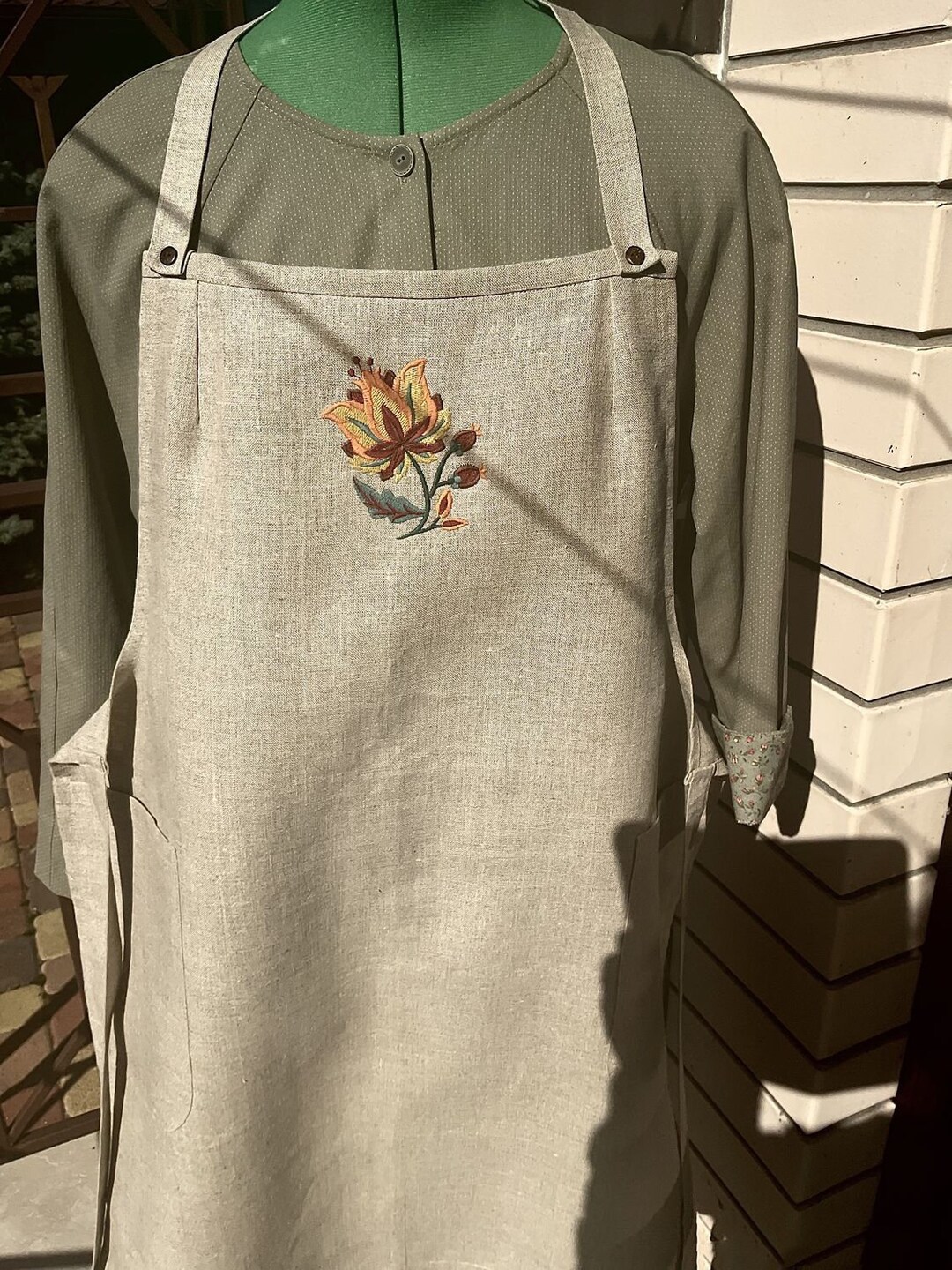 Scarlet Flower Embroidery Apron, Hand Embroidered Apron, Flower ...