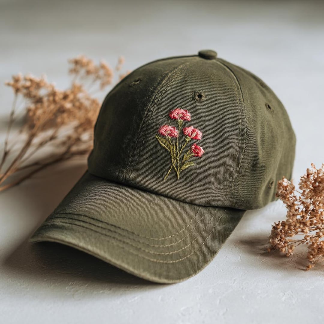 Carnations - January Birth Month Flowers Hand Embroidered Hat ...
