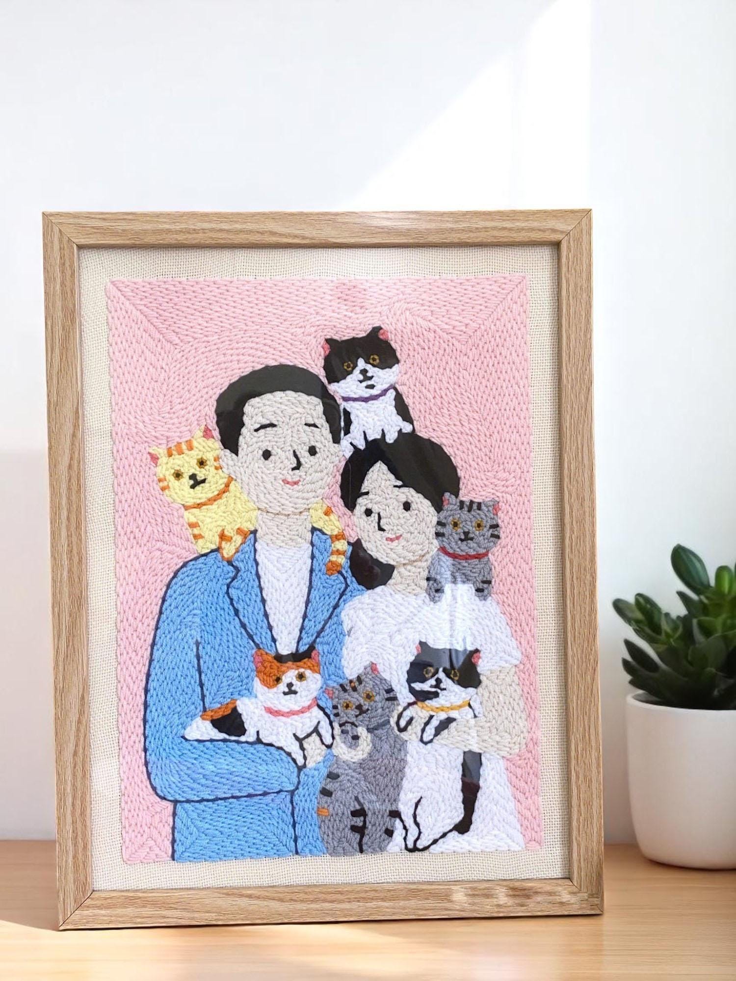 Personalized Punch Needle Human and Pet Portrait –handmade Framed Gift ...