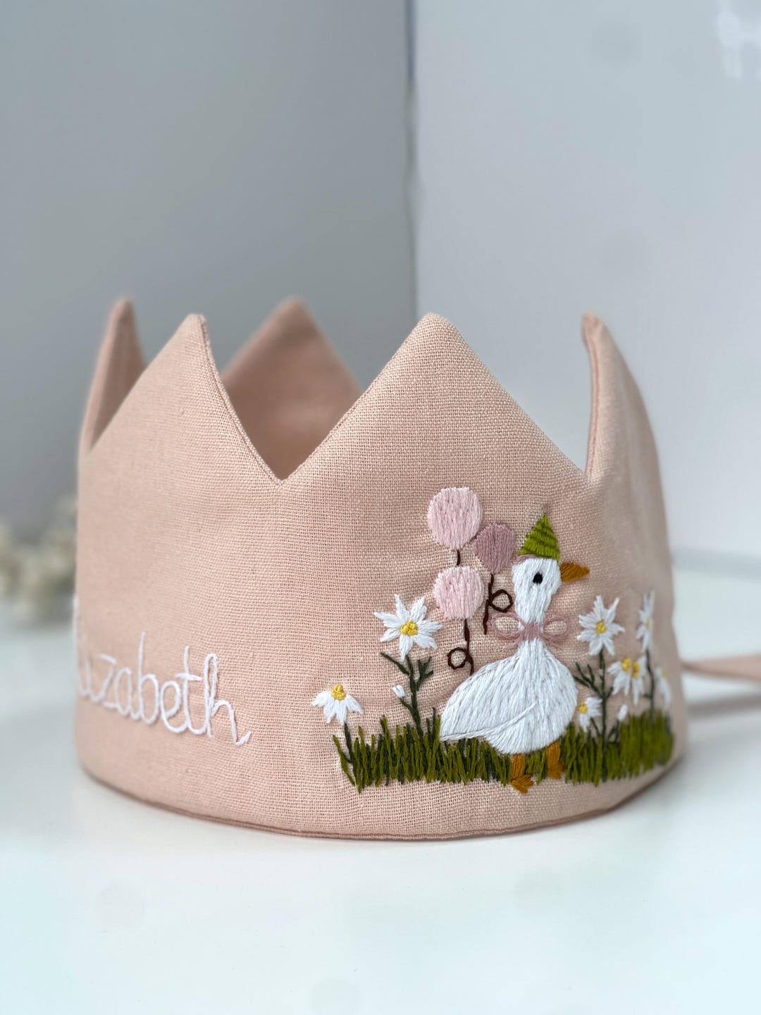Custom Party Crown With Hand Embroidered Birthday Goose, Personalized ...