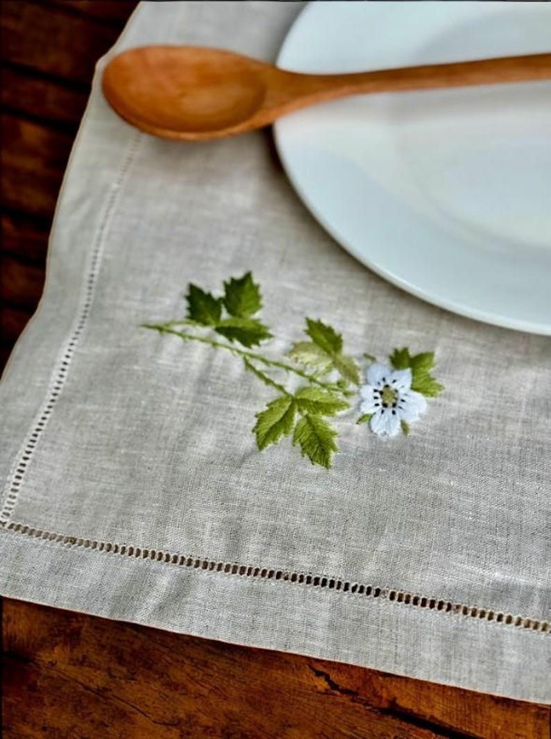 Custom Hand Embroidered Floral Linen Tableware, Linen Table Napkin ...