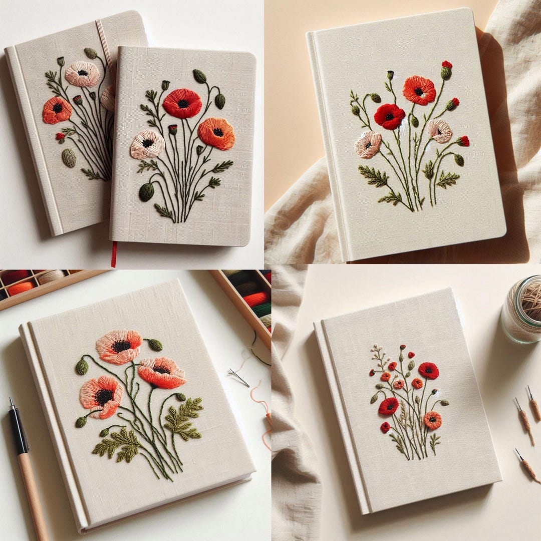 Personalized Poppy Flower Handmade Notebook, Vintage Hand Embroidered ...