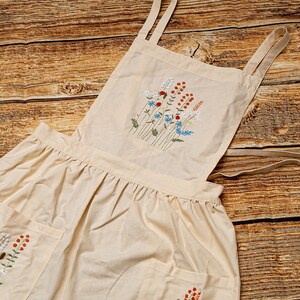 Personalized Natural Embroidered Floral Apron With Lace Trim, Hand Embroidered Apron, Flower ...
