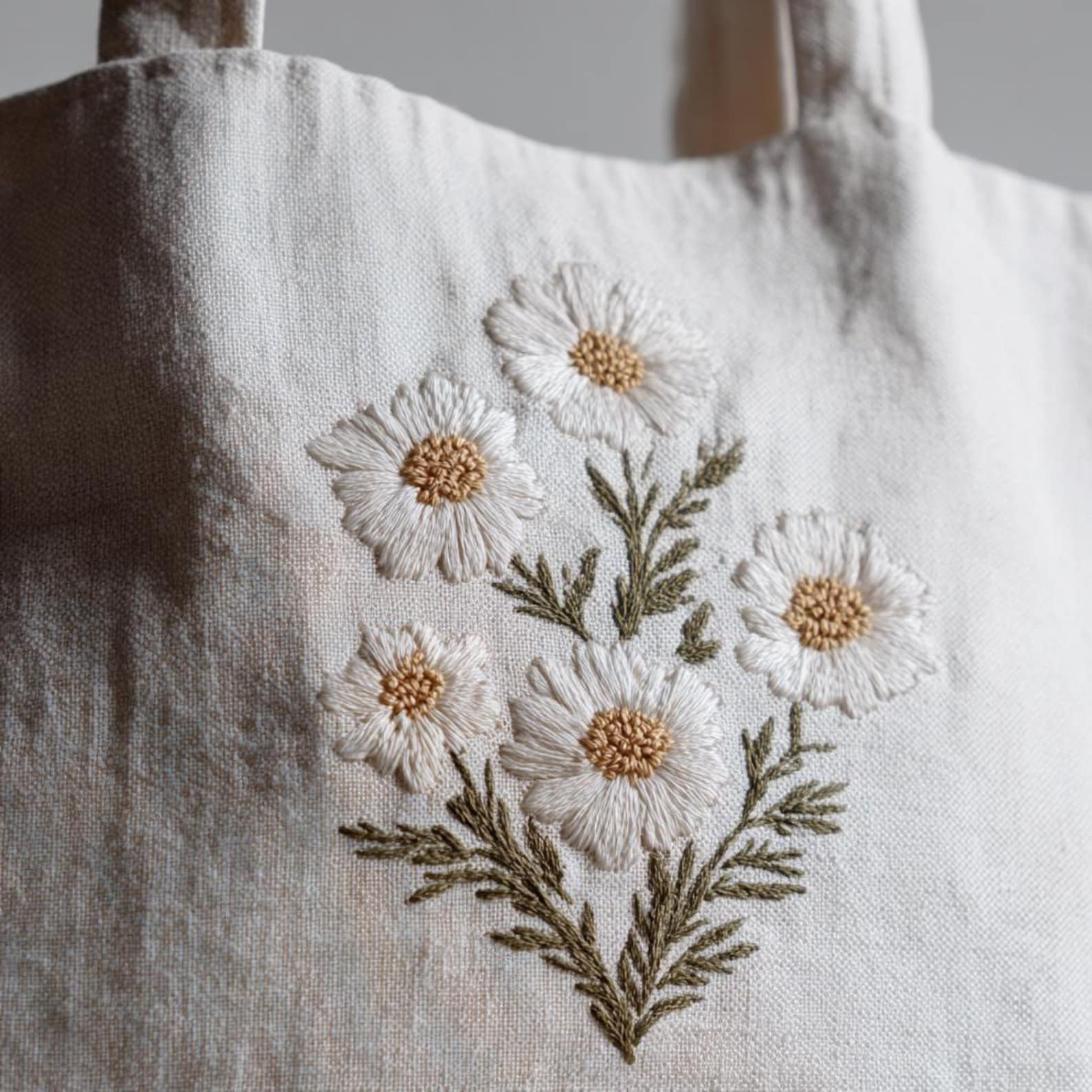 Daisies Embroidery Tote Bag, Hand Embroidery Line Bag, Hand Embroidered ...