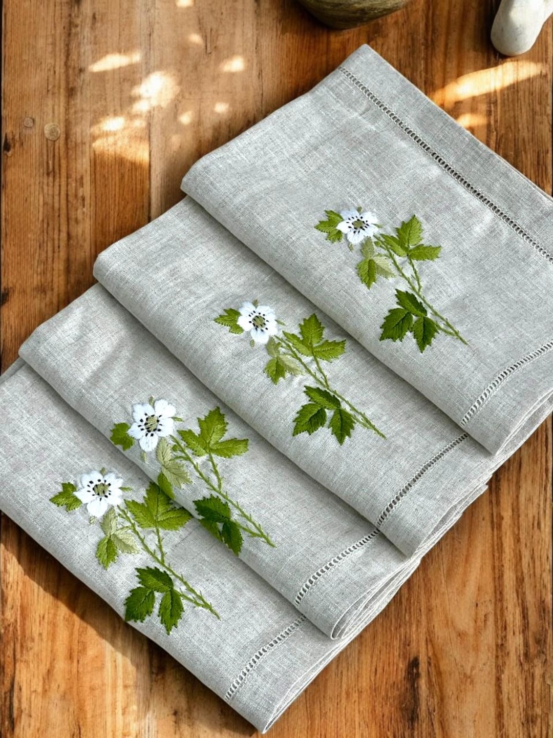 Custom Hand Embroidered Floral Linen Tableware, Linen Table Napkin ...