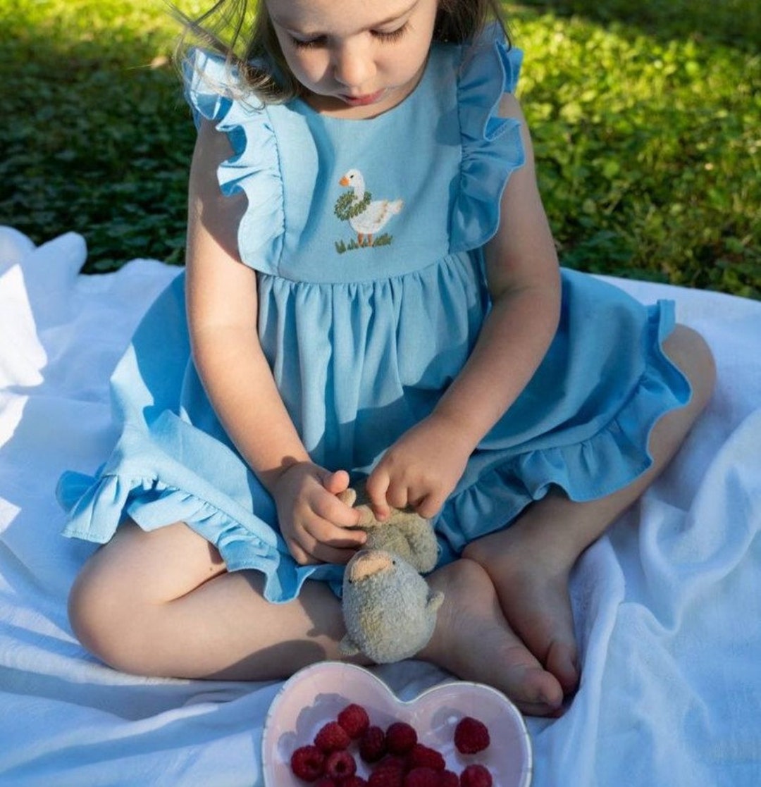 Goose Embroidery Linen Dress for Girls, Girls Soft Linen Dress, Toddler ...