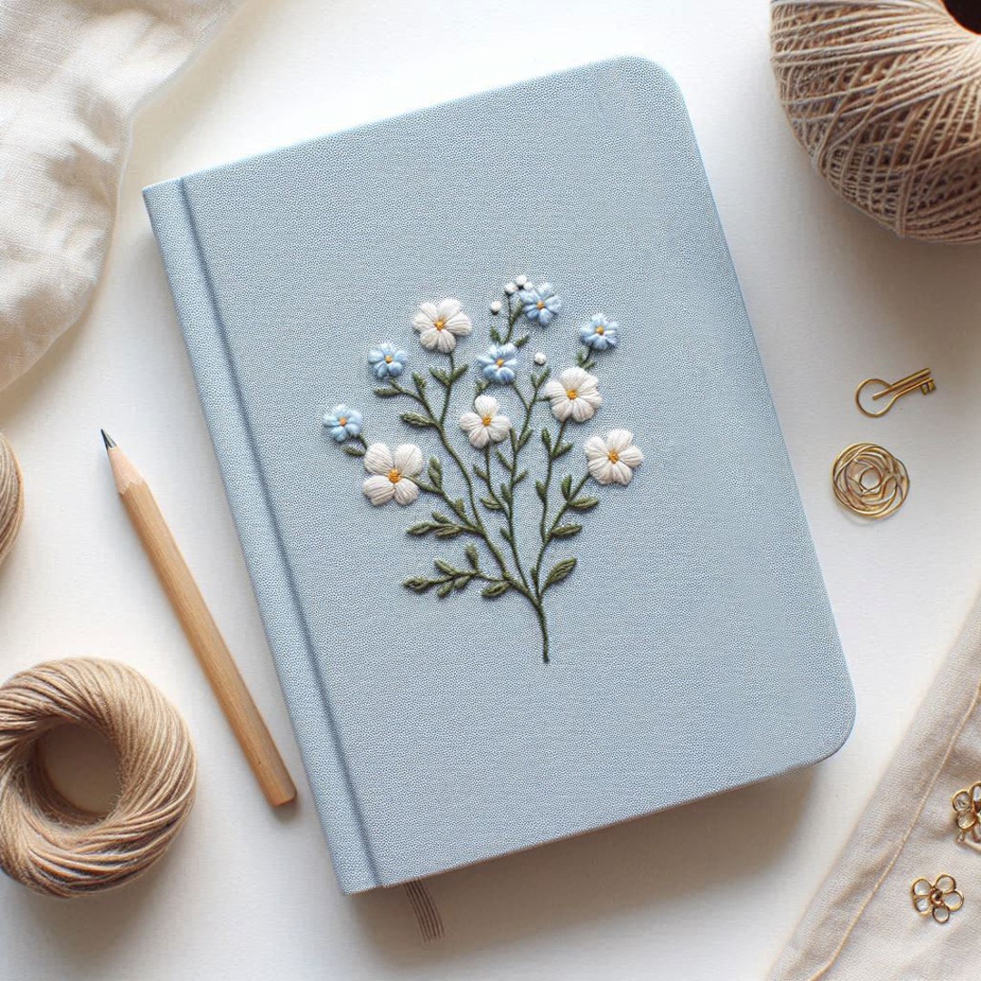 Personalized Daisy Flowers Handmade Notebook, Vintage Hand Embroidered ...