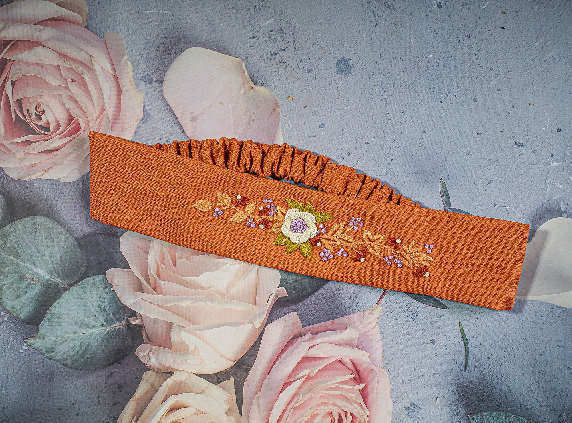 Handmade Hair Turban Flower Embroidery, Floral Embroidered Linen Turban ...