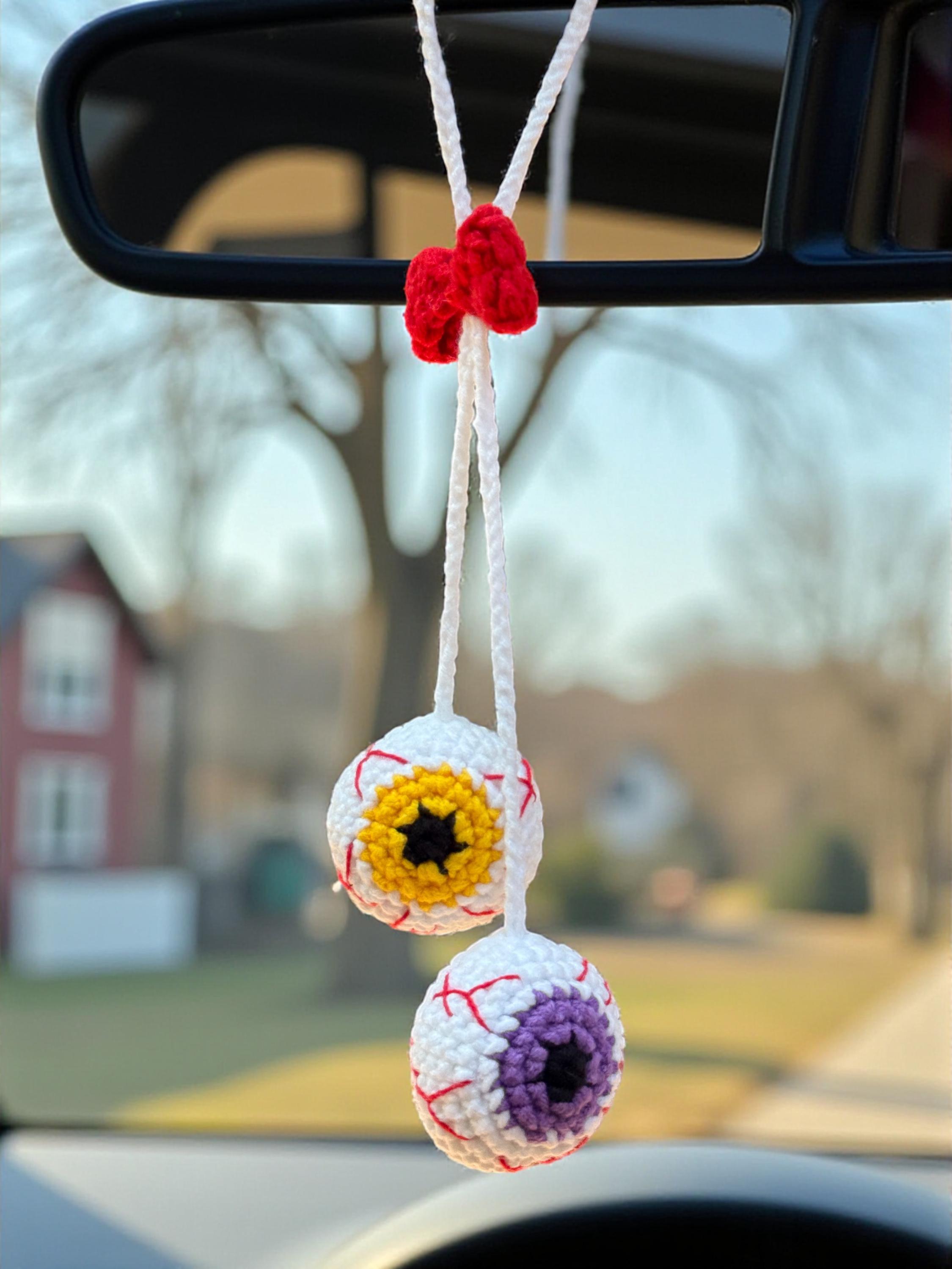 Crochet Eyeballs With Bow Swinging Car Mirror Hanging Accessories ...