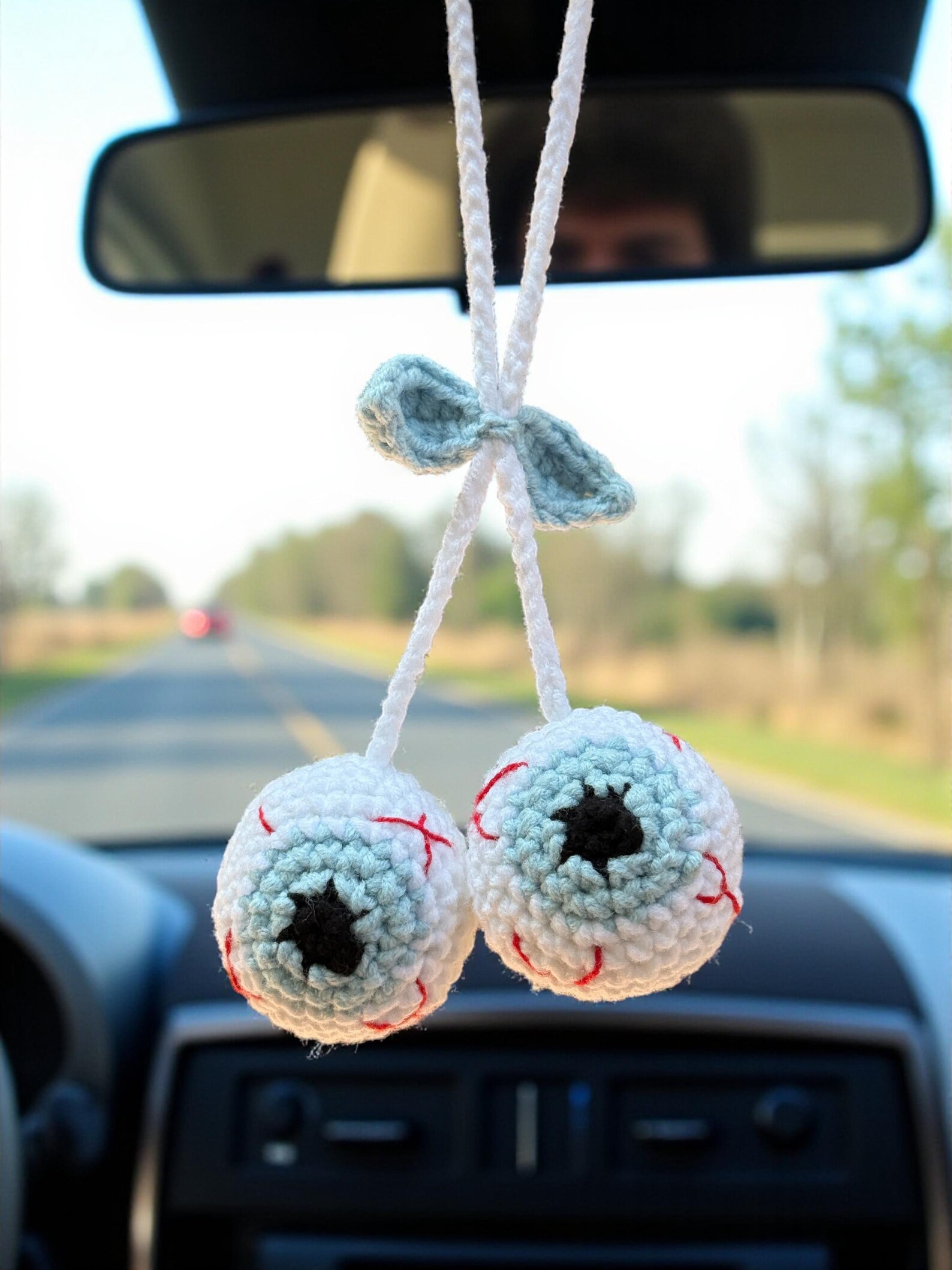 Crochet Eyeballs With Bow Swinging Car Mirror Hanging Accessories ...