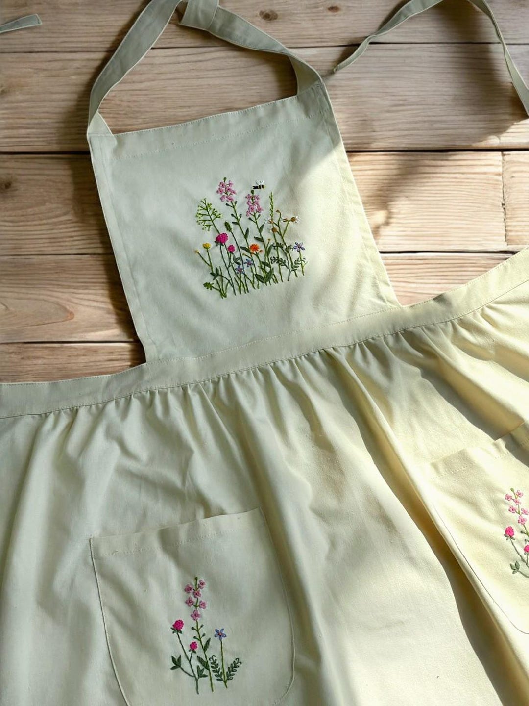 Personalized Natural Flower Garden Embroidered Apron, Hand Embroidered ...