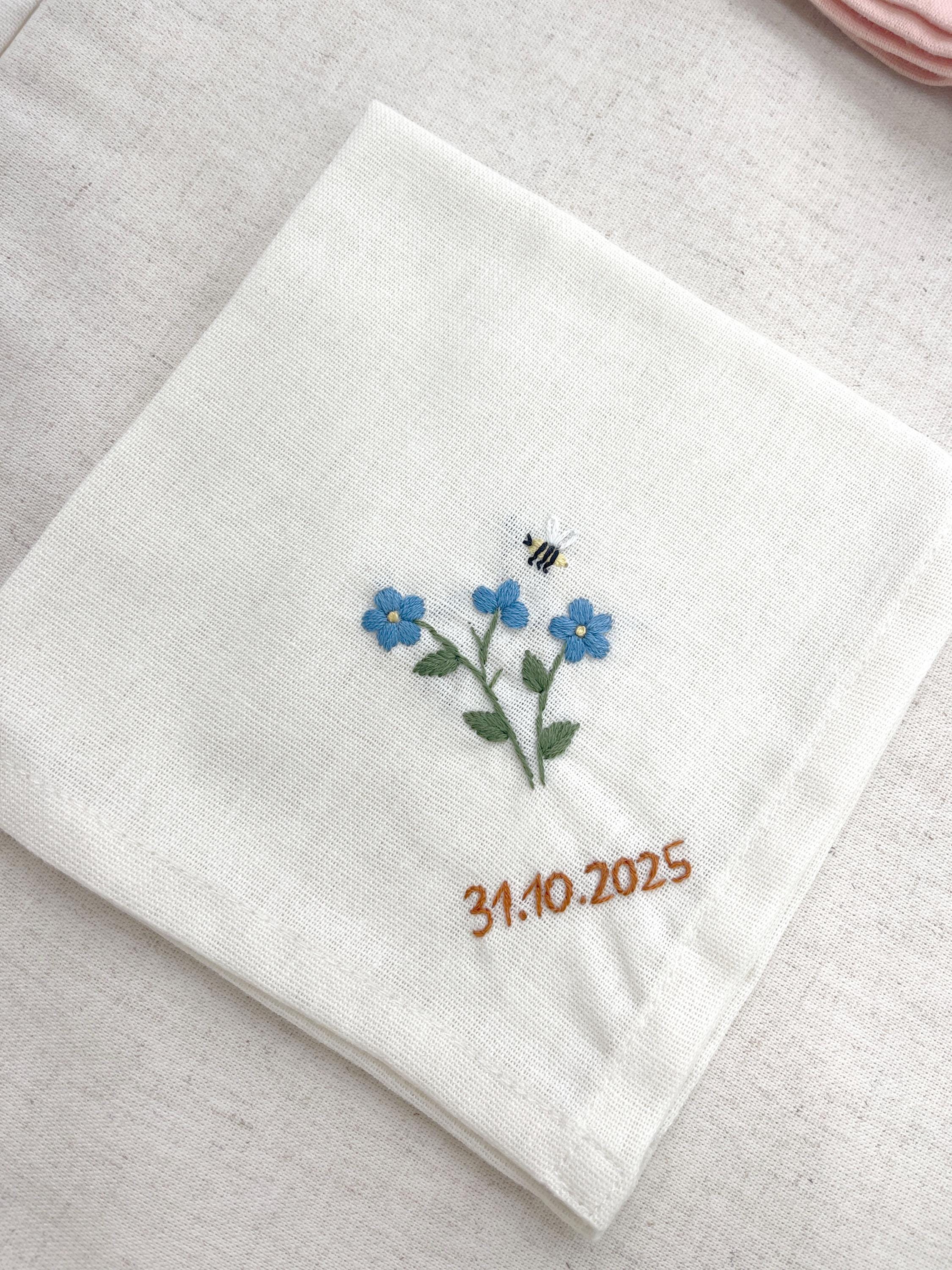 Custom Embroidered Linen Handkerchiefs, Something Blue for Bride ...
