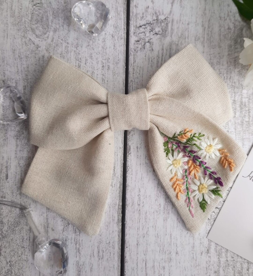 Mix Flowers Embroidery Hair Bow Clip, School Hair Bow Tie for Girls ...
