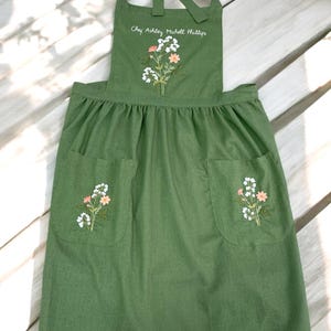 Hand-embroidered Floral Women Apron, Personalized Embroidered Linen Apron, Kitchen/cooking ...