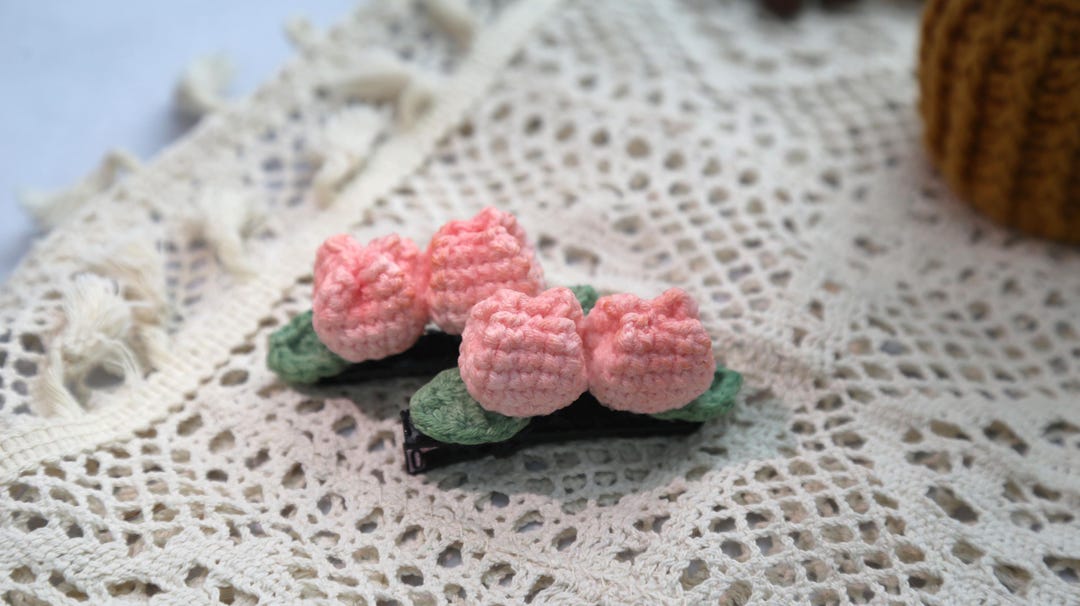 BUY 2 GET 1 FREE | Mini Crochet Tulip Hair Clip, Handmade Flower ...
