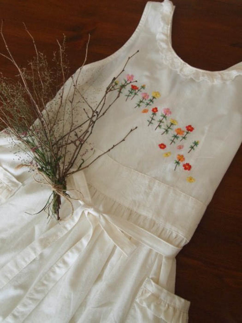 Colorful Floral Embroidery Apron for Women, Hand-embroidered Linen ...