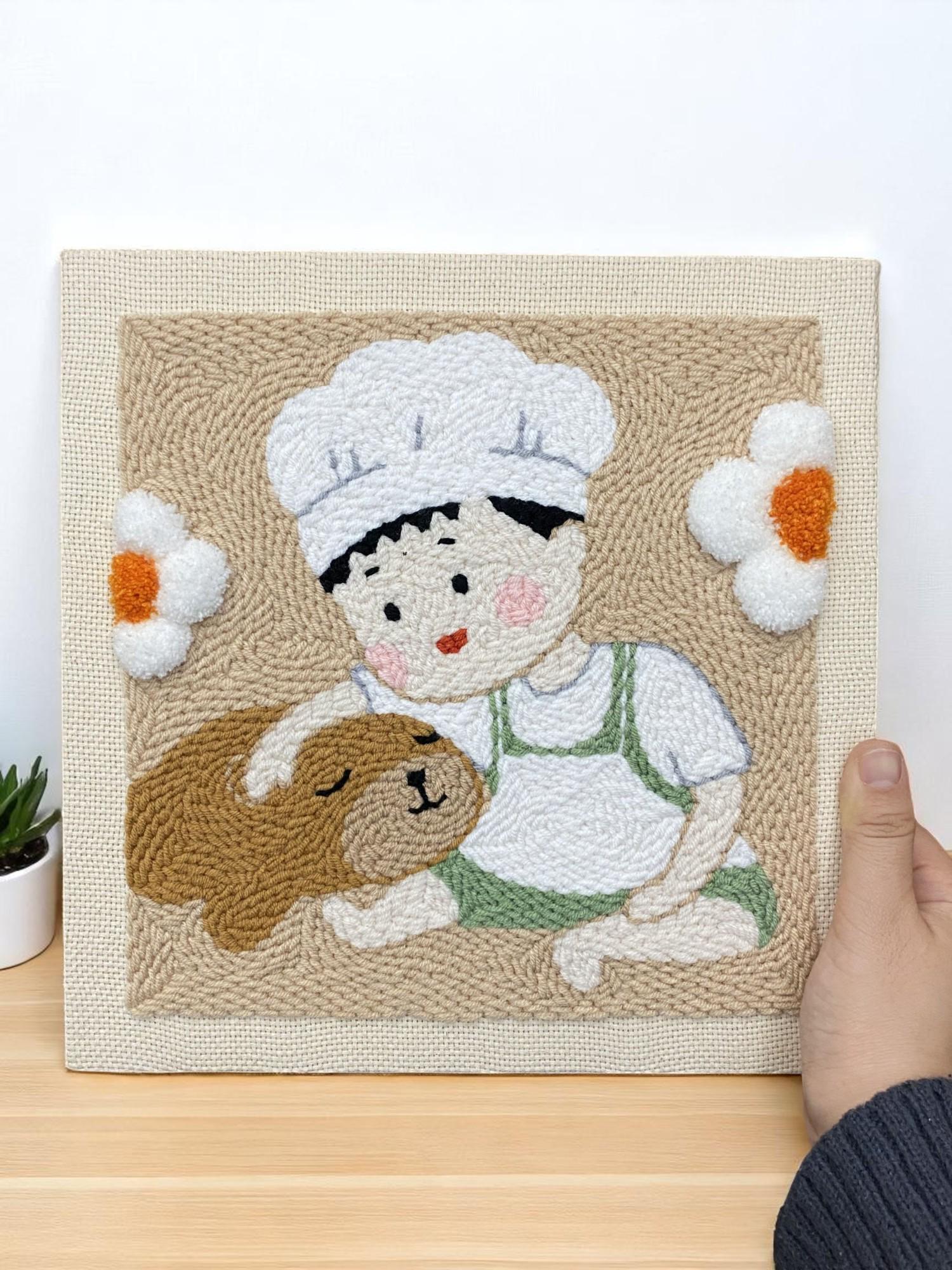 Personalized Punch Needle Human and Pet Portrait –handmade Framed Gift ...