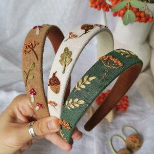Autumn Linen Embroidered Headband, Handmade Hair Headband With Flower ...