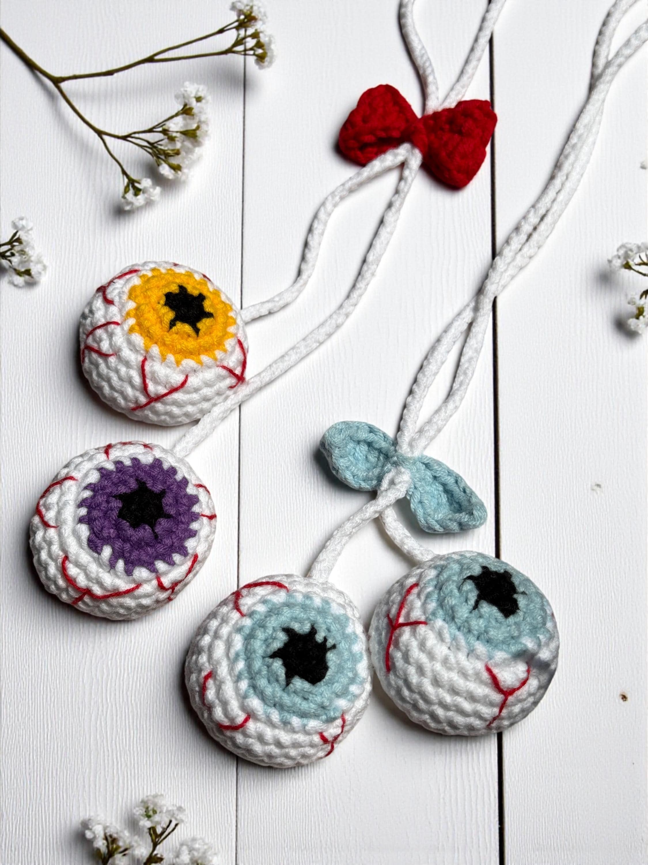 Crochet Eyeballs With Bow Swinging Car Mirror Hanging Accessories ...