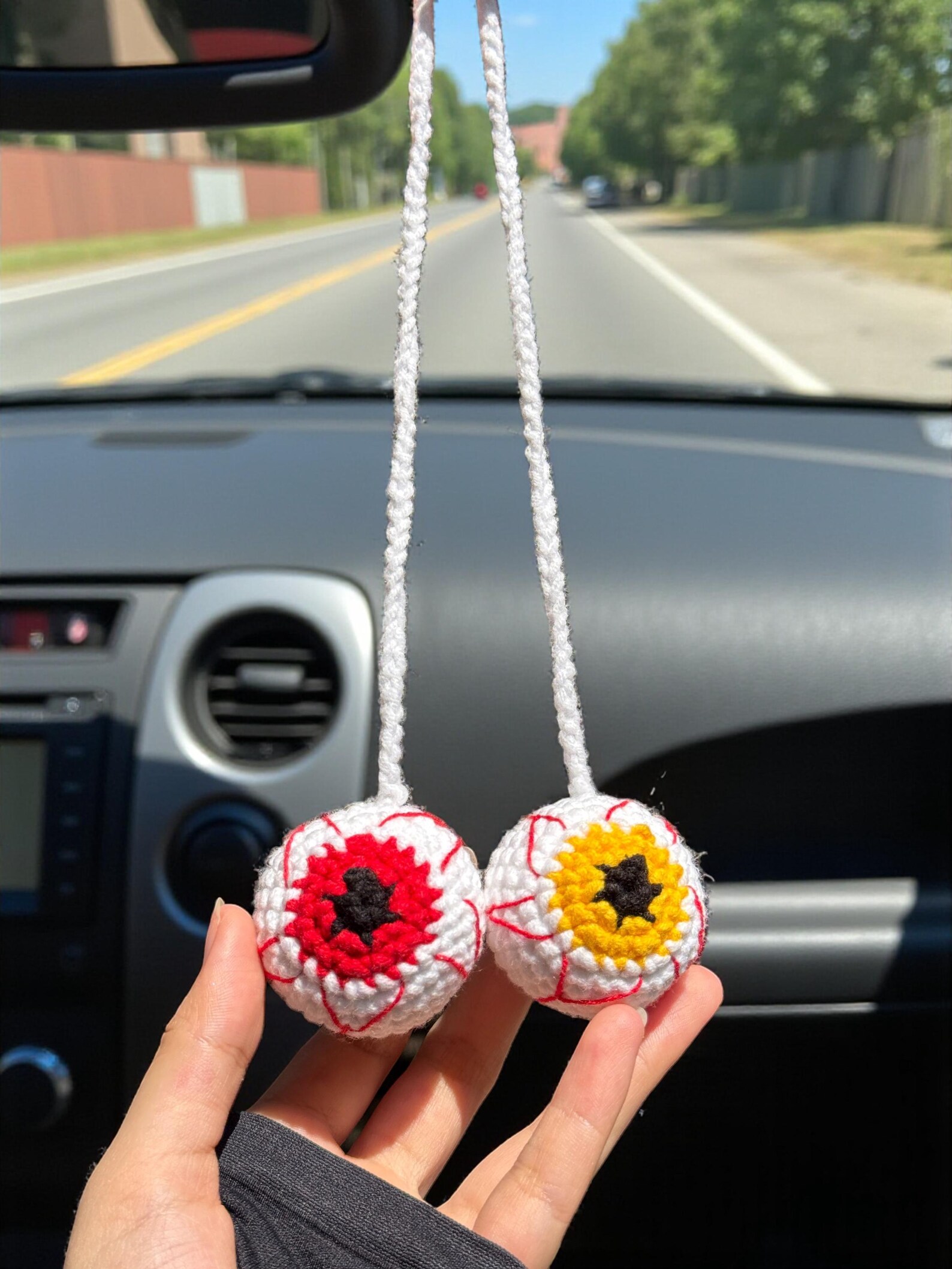 Crochet Eyeballs Swinging Car Mirror Hanging Accessories, Cute Spooky ...
