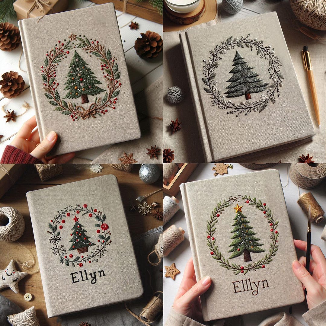 Personalized Merry Christmas Handmade Notebook, Hand Embroidered Linen ...