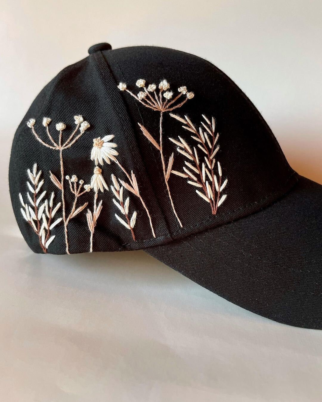 Dandelions and Daisy Flower Hand Embroidered Hat, Embroidered Denim Cap ...