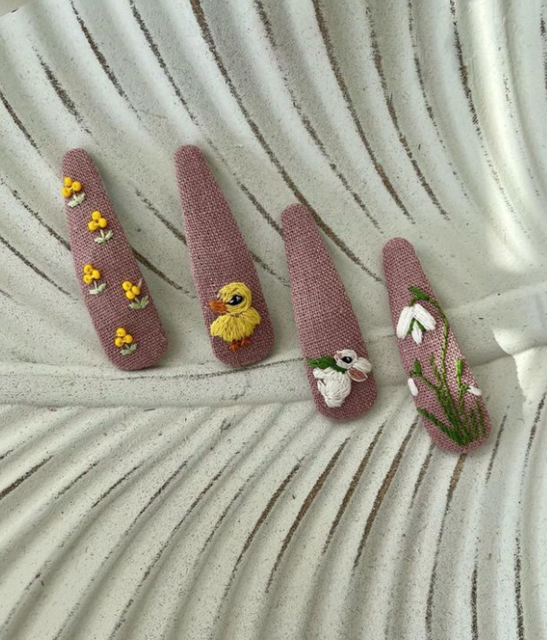 Animals and Floral Embroidery Hair Clip for Girl, Tear Drop Hair Clip ...