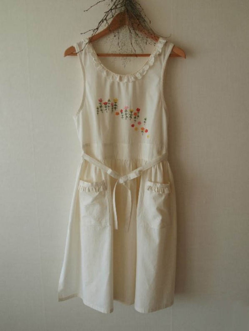 Colorful Floral Embroidery Apron for Women, Hand-embroidered Linen ...