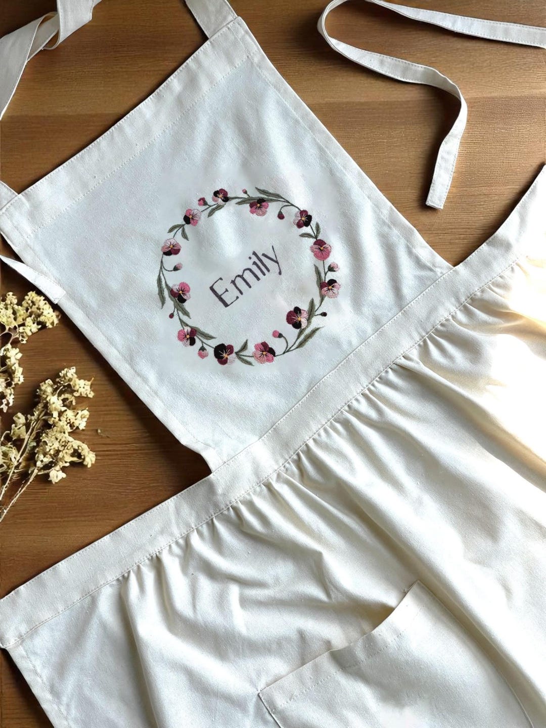 Violet Flower Hand Embroidered Apron, Custom Birth Flowers Kitchen/cooking/florist/gardening ...