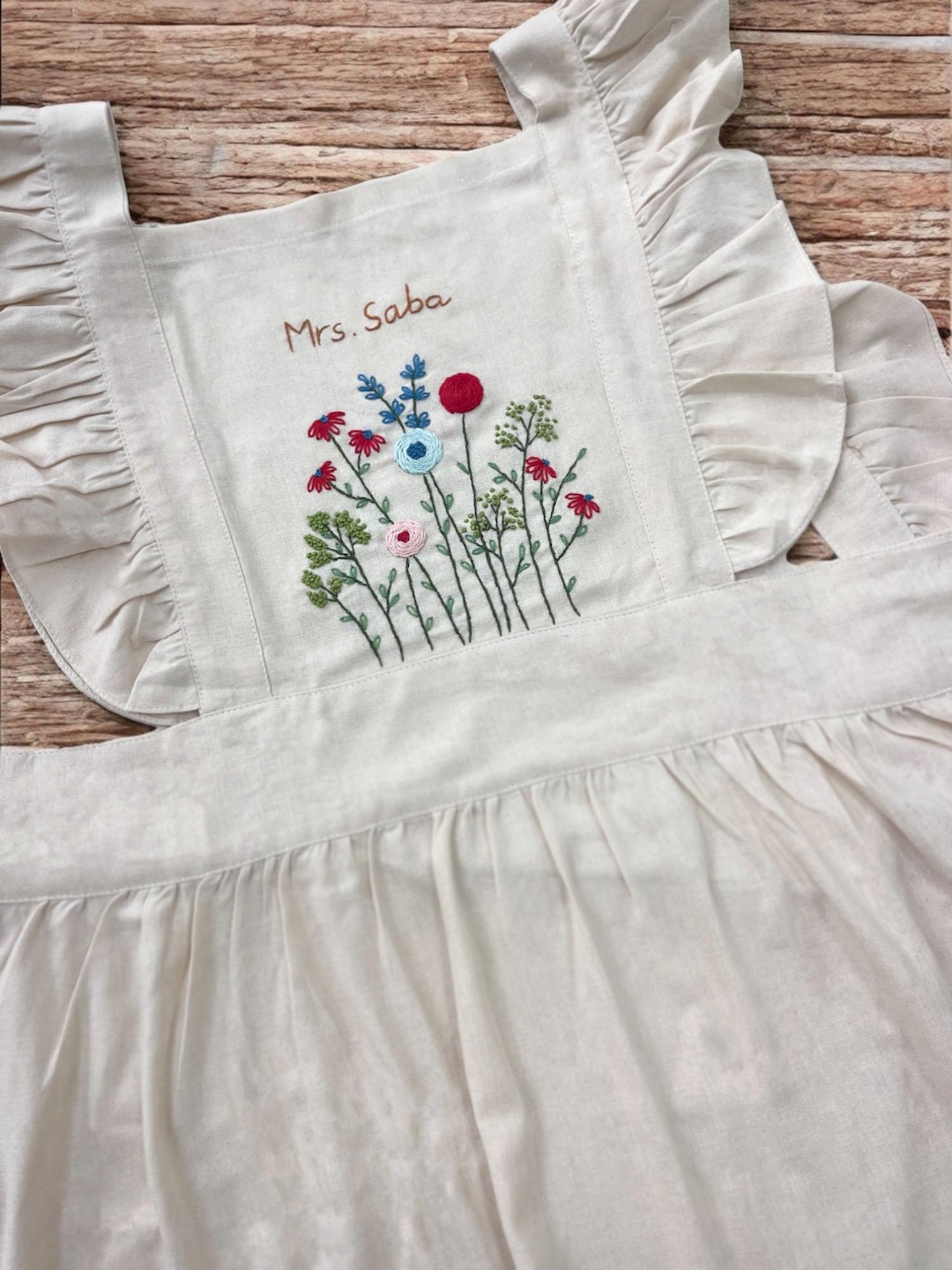 Vintage Hand Embroidered Rose Apron Dress for Women, Hand Embroidered ...