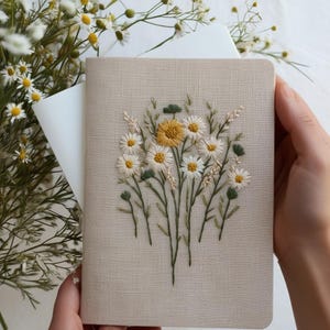 Personalized Daisy Flowers Handmade Notebook, Vintage Hand Embroidered ...