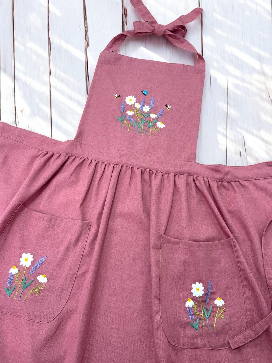 Wildflowers Garden Hand Embroidery Apron, Personalized Embroidered ...