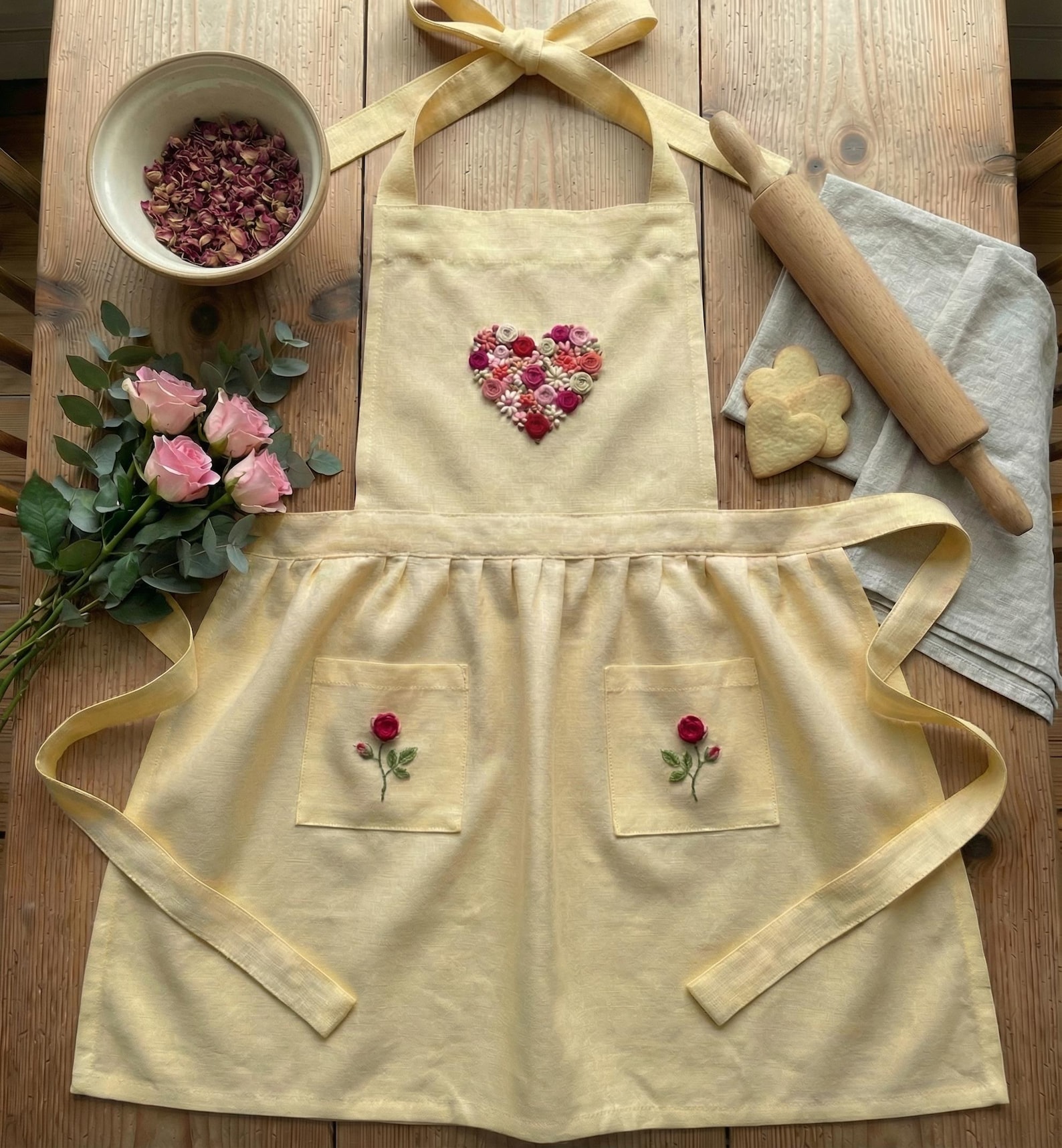 Valentine Embroidery Aprons, Personalized Apron, Embroidery Linen Apron ...