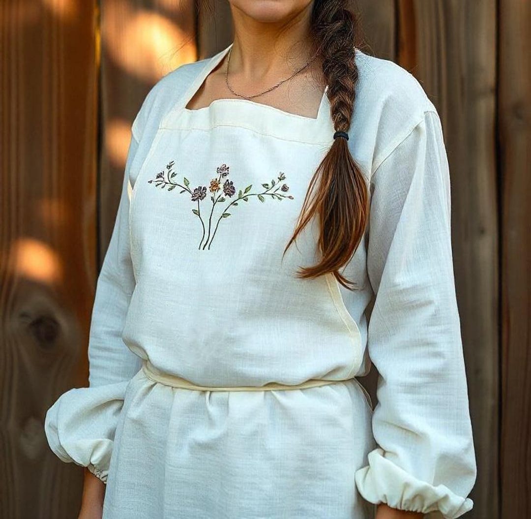Personalized Hand Embroidered Apron, Natural Embroidered Floral Apron, Kitchen, Cooking, Florist ...