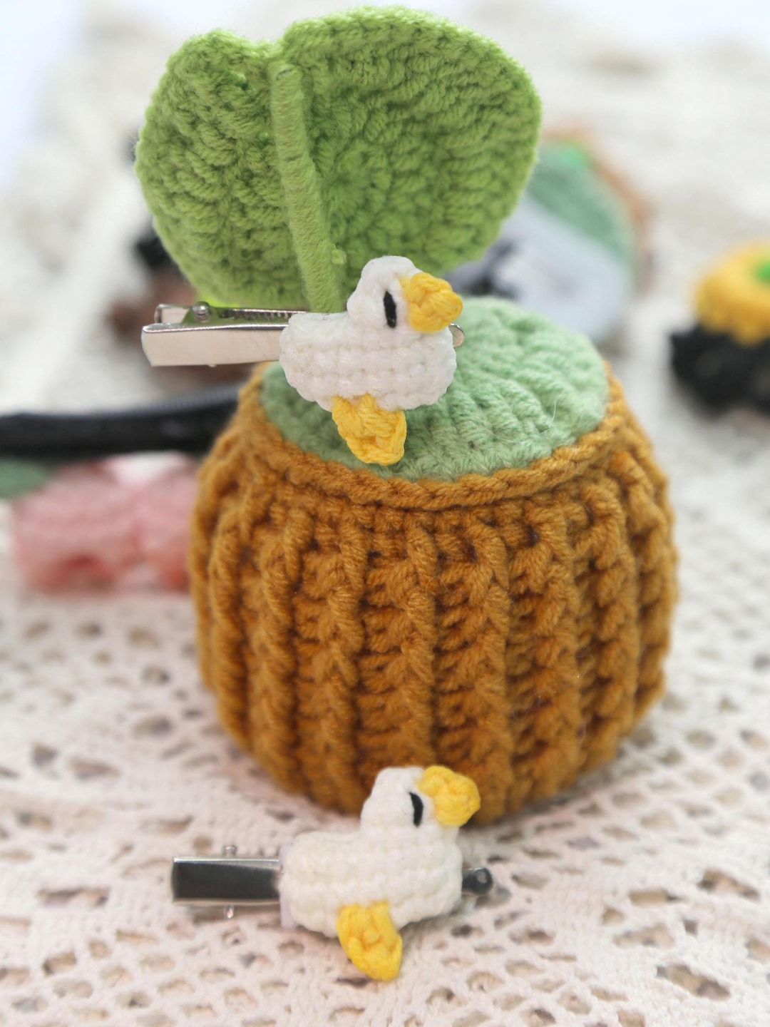 BUY 2 GET 1 FREE | Handmade Crochet Duck Hair Clip, Mini Crochet Duck ...