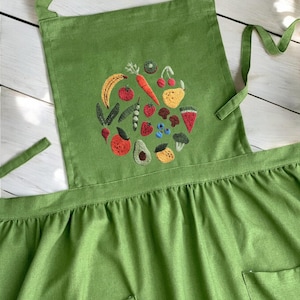 Custom Fruit &veggie Embroidered Apron, Hand Embroidered Linen Apron ...