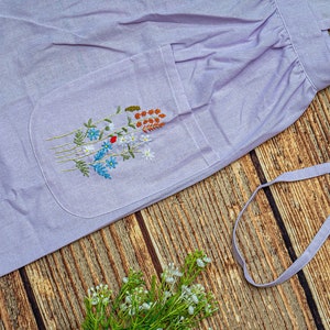 Personalized Natural Embroidered Floral Apron With Lace Trim, Hand Embroidered Apron, Flower ...