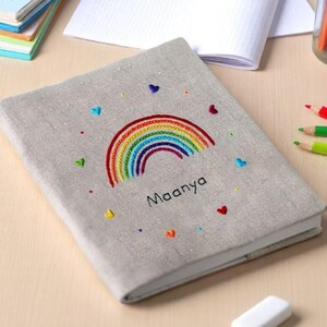 Personalized Rainbow Book Cover, Hand Embroidered Student Cover, Custom ...