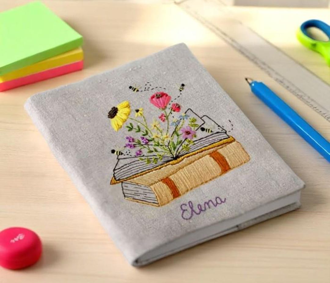 Back to School Book Cover, Hand Embroidered Student Cover, Custom ...