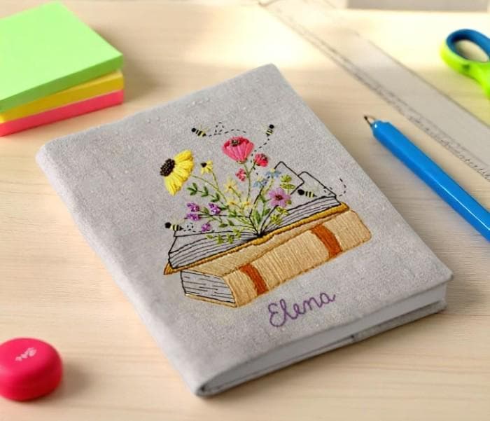 Back to School Book Cover, Hand Embroidered Student Cover, Custom ...