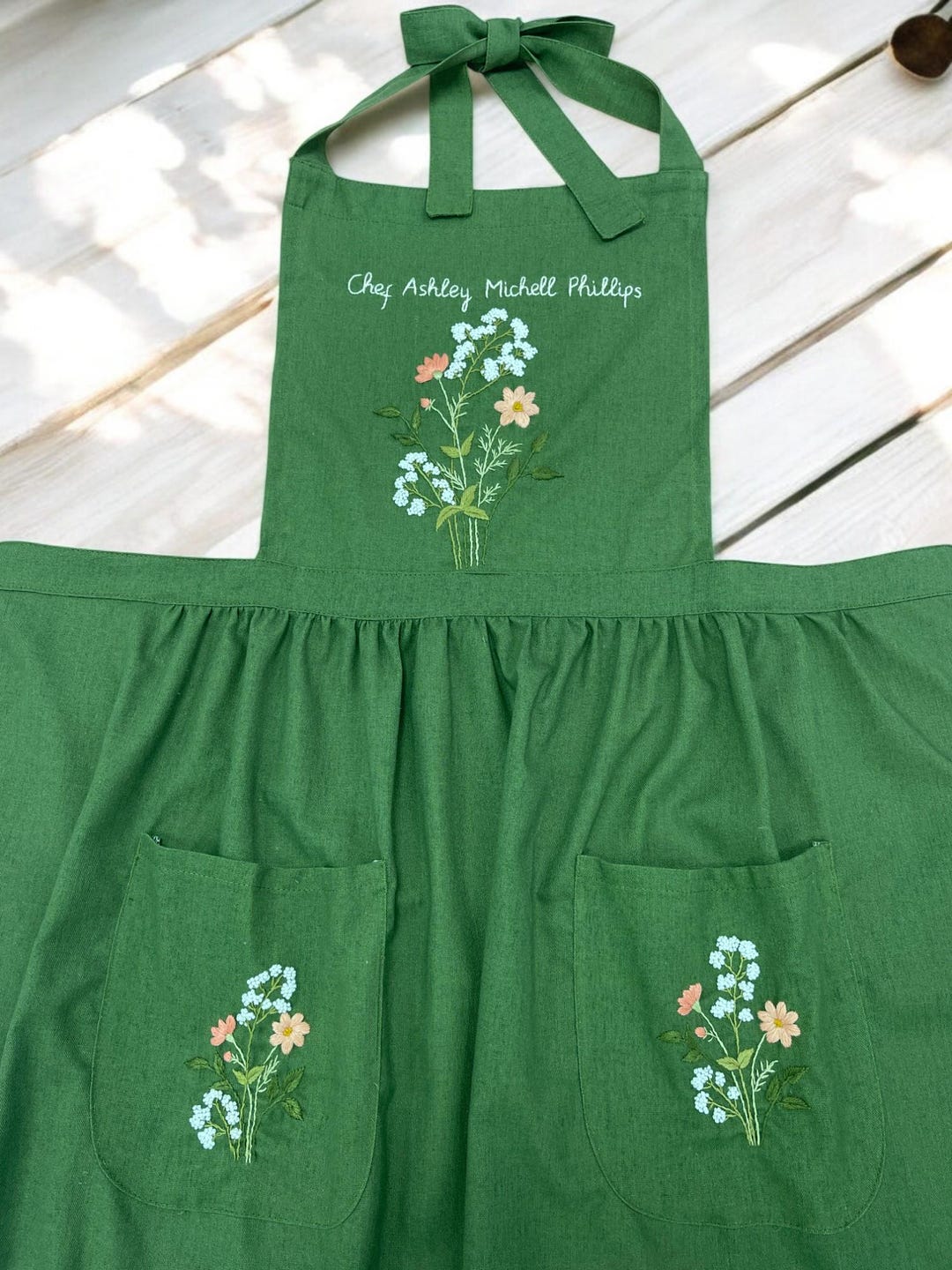 Hand-embroidered Floral Women Apron, Personalized Embroidered Linen Apron, Kitchen/cooking ...
