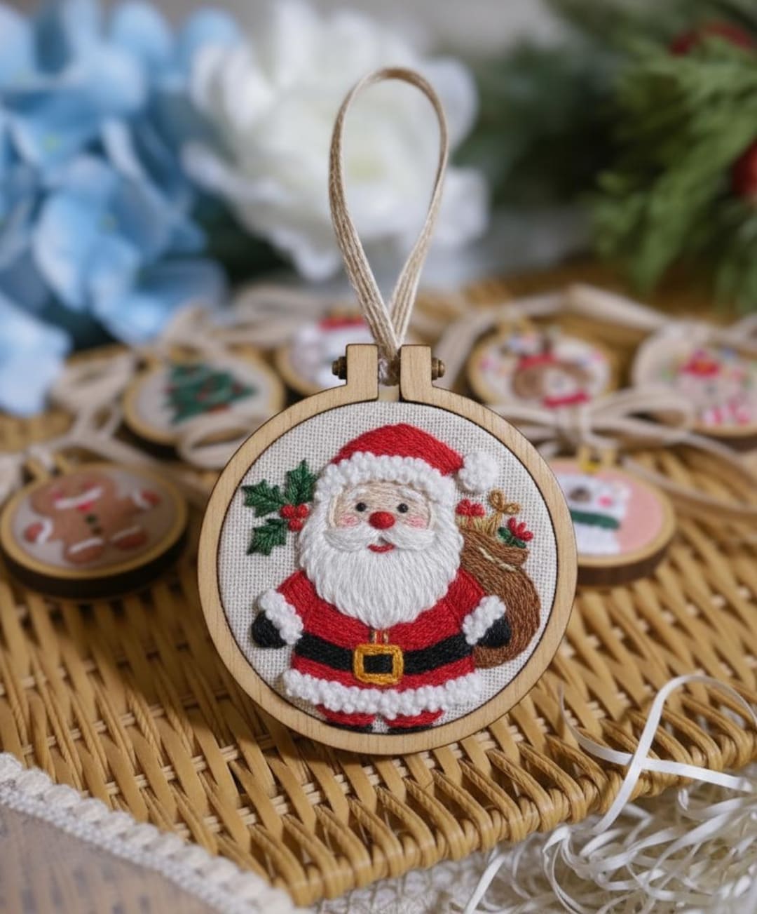 Santa Claus Hand Embroidered Christmas Ornament, Custom Handmade ...
