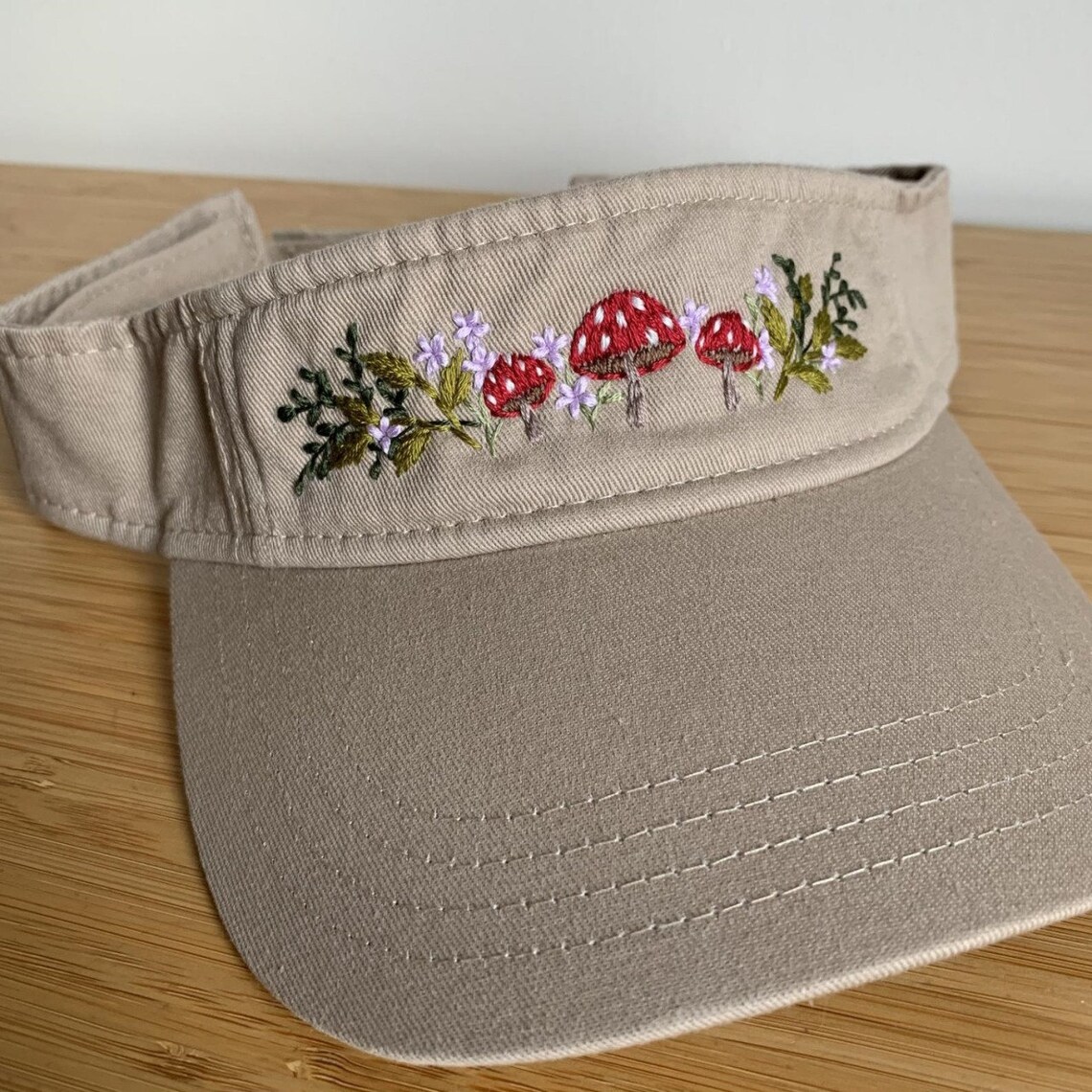 Mushroom Hand Embroidered Visor Hat for Women, Embroidered Denim Hat ...