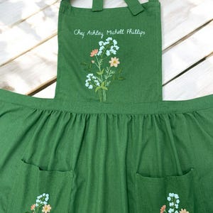 Hand-embroidered Floral Women Apron, Personalized Embroidered Linen Apron, Kitchen/cooking ...