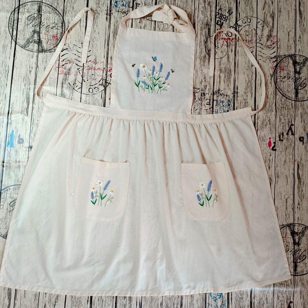 Wildflowers Garden Hand Embroidery Apron, Personalized Embroidered ...
