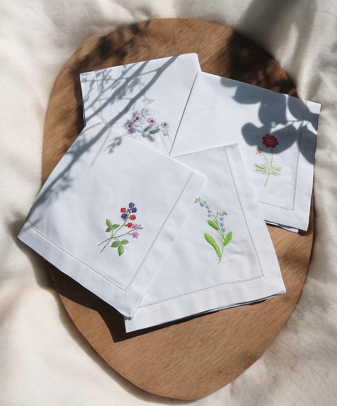 Personalized French Embroidered Napkins, Handmade Linen Napkins, Floral ...