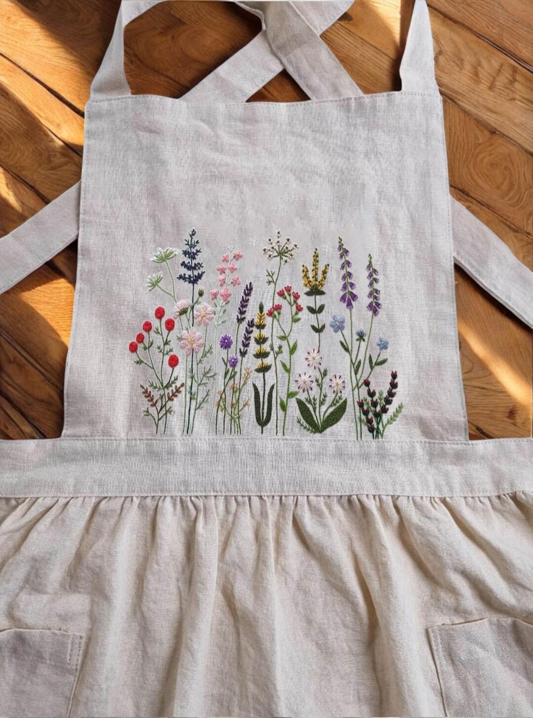 Custom Wildflowers Garden Embroidered Apron, Hand Embroidered Apron ...