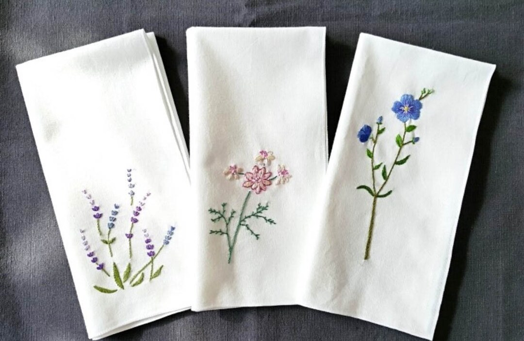 Floral Hand Embroidered Napkins, Handmade Linen Napkins, Napkins ...