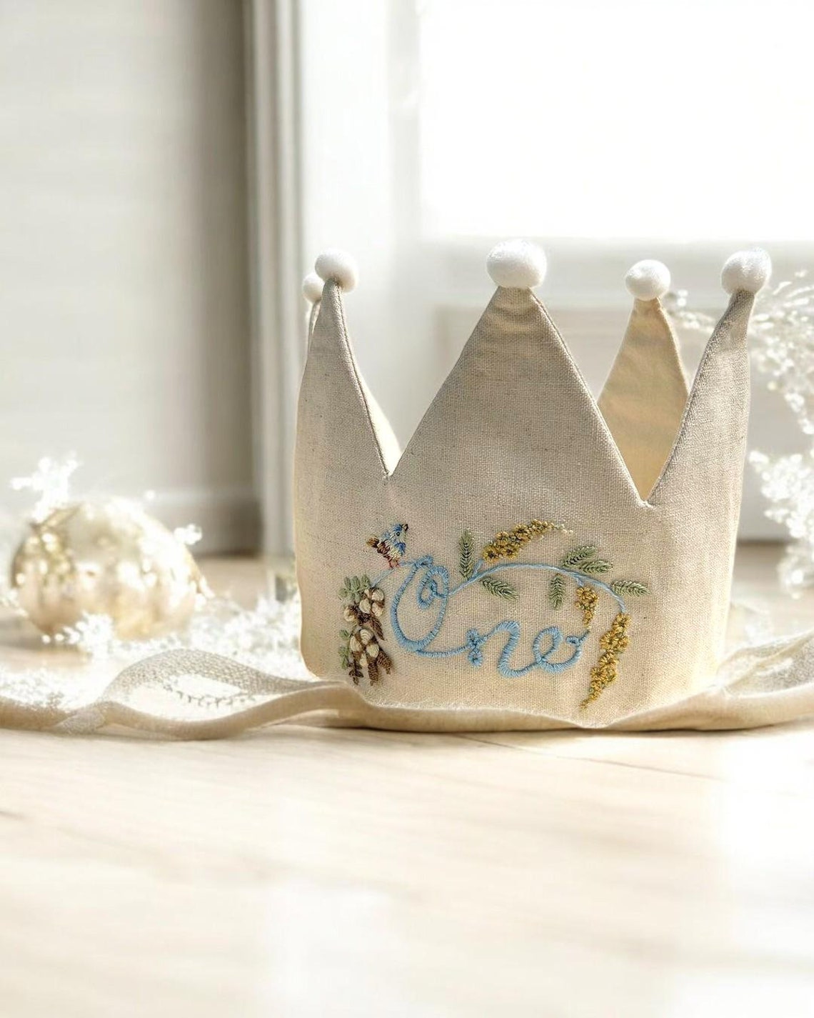 Custom Birthday Party Crown, Personalized Hand Embroidered Linen Crown ...